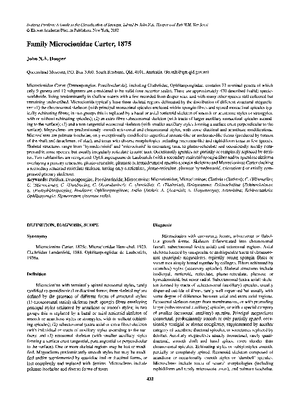 (PDF) Family Microcionidae Carter, 1875. In: Systema Porifera. A Guide ...