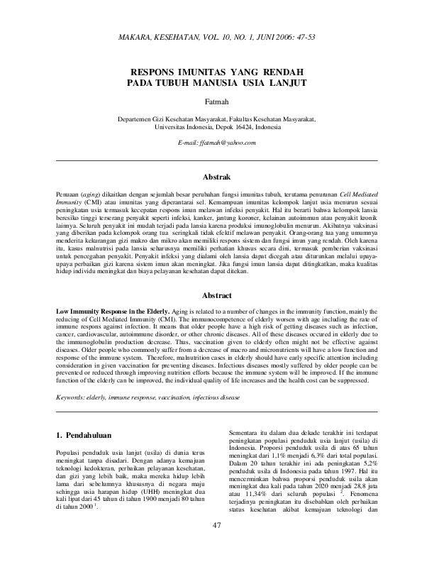 (PDF) Respons Imun Rendah pada usia lanjut