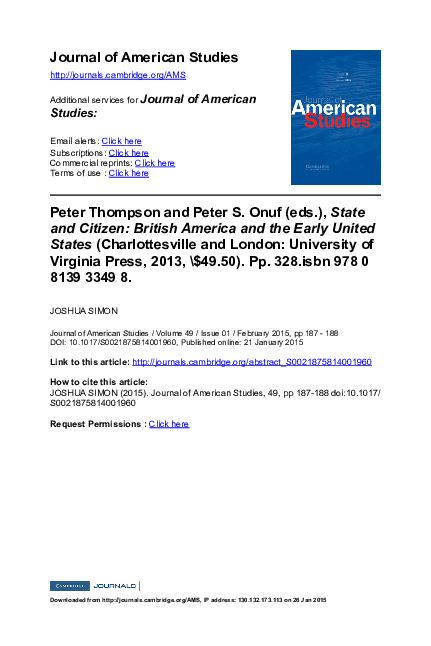 (PDF) Review of Peter Thompson and Peter S. Onuf, eds., State and Citizen