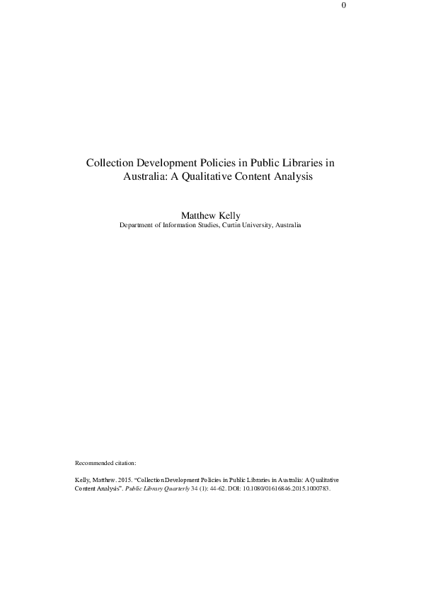 (PDF) Collection Development Policies in Australian Public Libraries: A ...