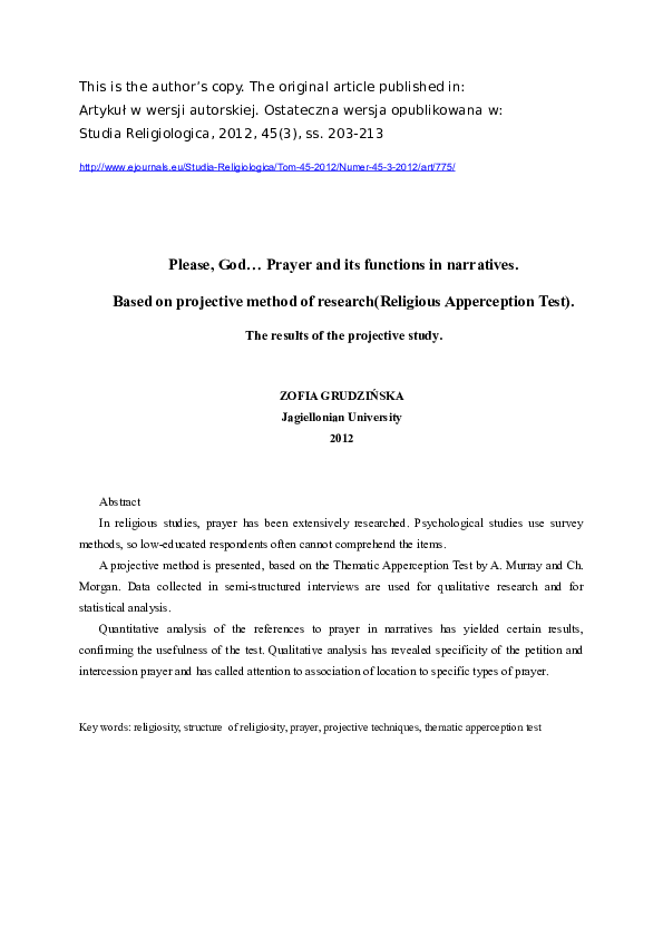 (DOC) Please, God… Prayer and its functions in narratives. Based on ...