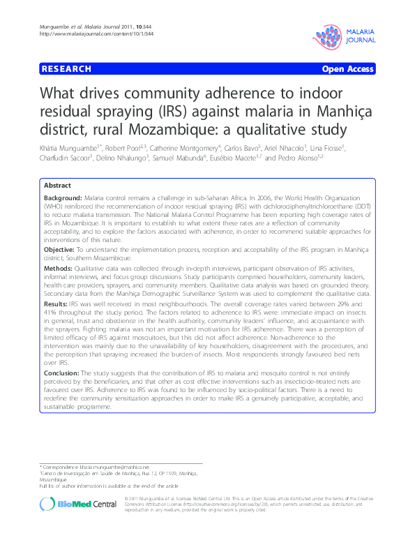 (PDF) What drives community adherence to indoor residual spraying (IRS ...