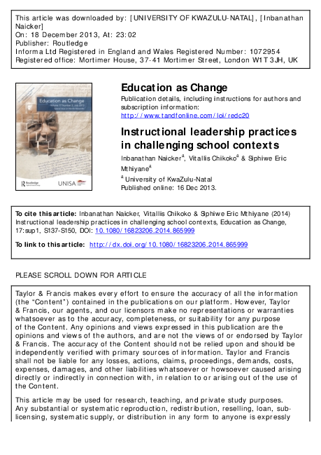 (PDF) Instructional leadership practices in challenging school contexts (PDF) Instructional leadership practices in challenging school contexts