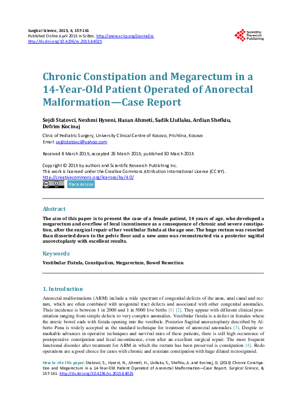 (PDF) Chronic Constipation and Megarectum in a 14-Year-Old Patient ...