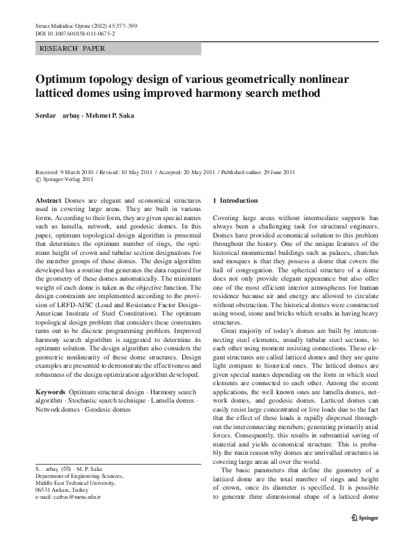 (PDF) Optimum topology design of various geometrically nonlinear latticed domes using improved ...