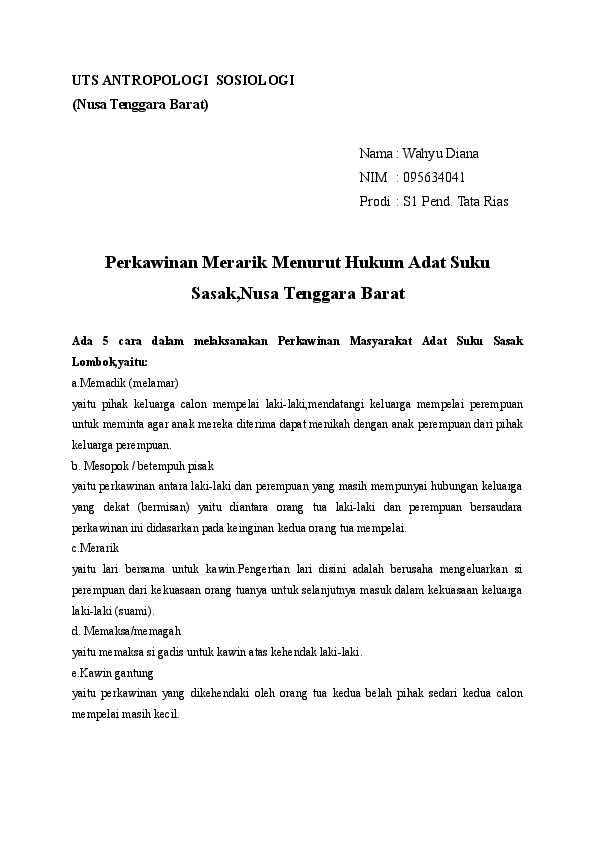 (DOC) Adat Perkawinan Merarik Sasak NTB