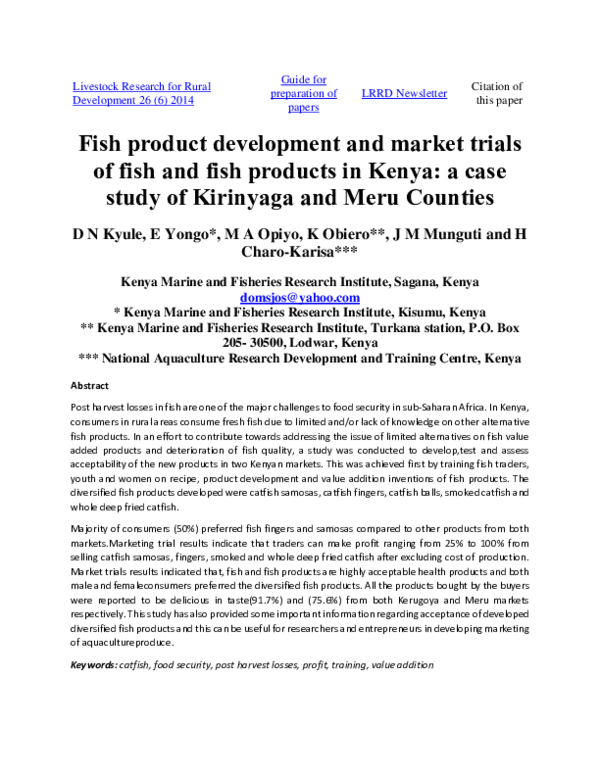 (PDF) Fish product development and market trials of fish and fish products in Kenya: a case ...
