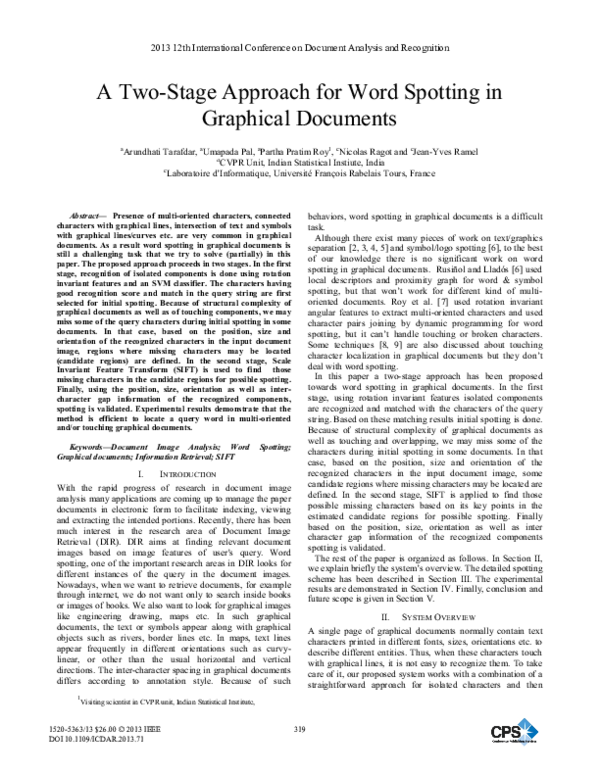 (PDF) A Two-Stage Approach for Word Spotting in Graphical Documents