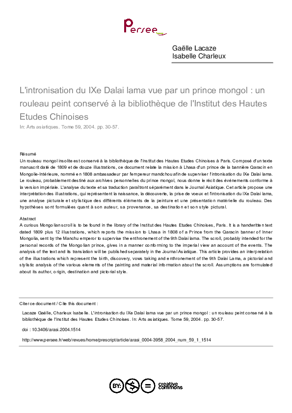 (PDF) L’intronisation du IXe dalaï-lama vue par un Prince mongol : un ...