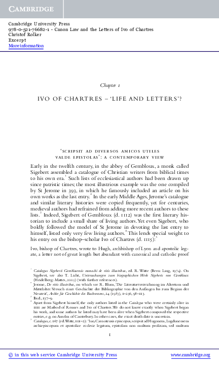 (PDF) Canon law and the letters of Ivo of Chartres (Cambridge Studies in Medieval Life and ...