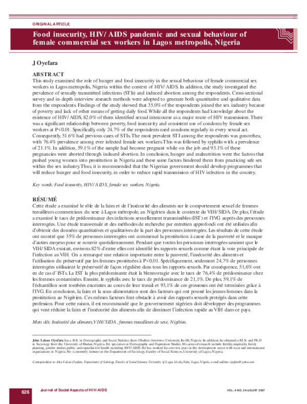 Pdf Food Insecurity Hiv Aids Pandemic And Sexual Behaviour Of Female