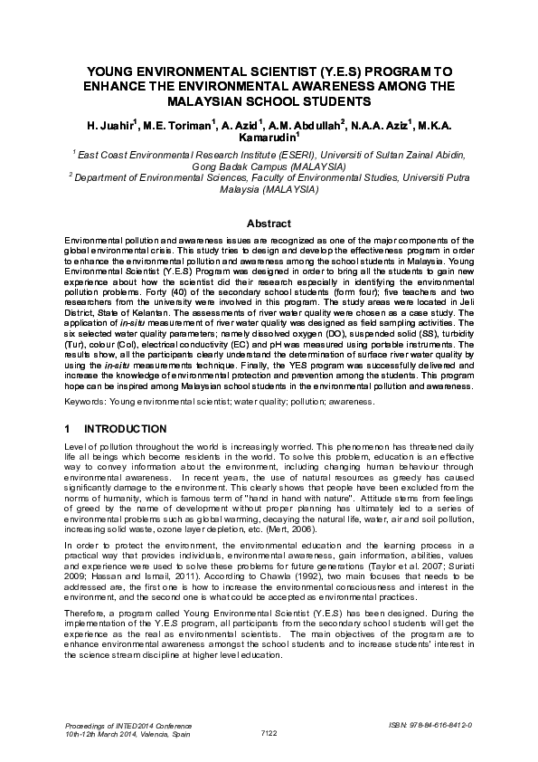 (PDF) YOUNG ENVIRONMENTAL SCIENTIST (Y.E.S) PROGRAM TO ENHANCE THE ...