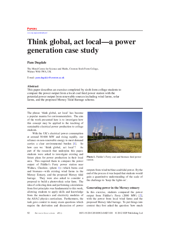(PDF) Think global, act local—a power generation case study