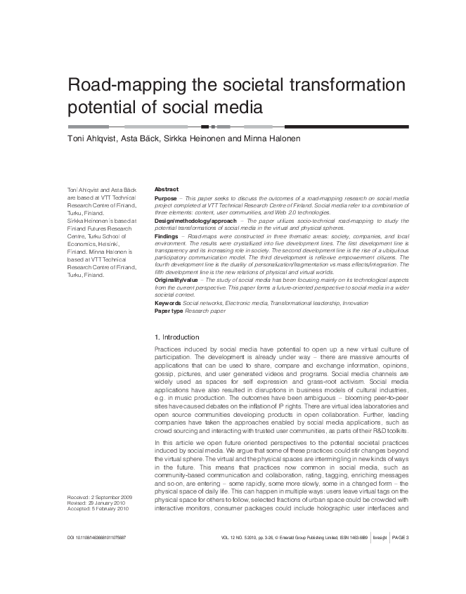 (PDF) Road-mapping the societal transformation potential of social media