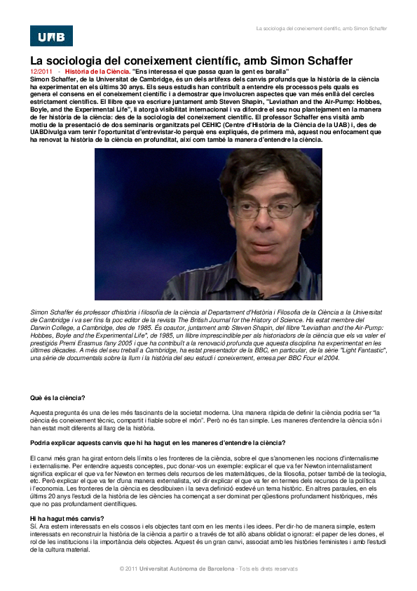 (PDF) Sociology of Scientific Knowledge, with Simon Schaffer