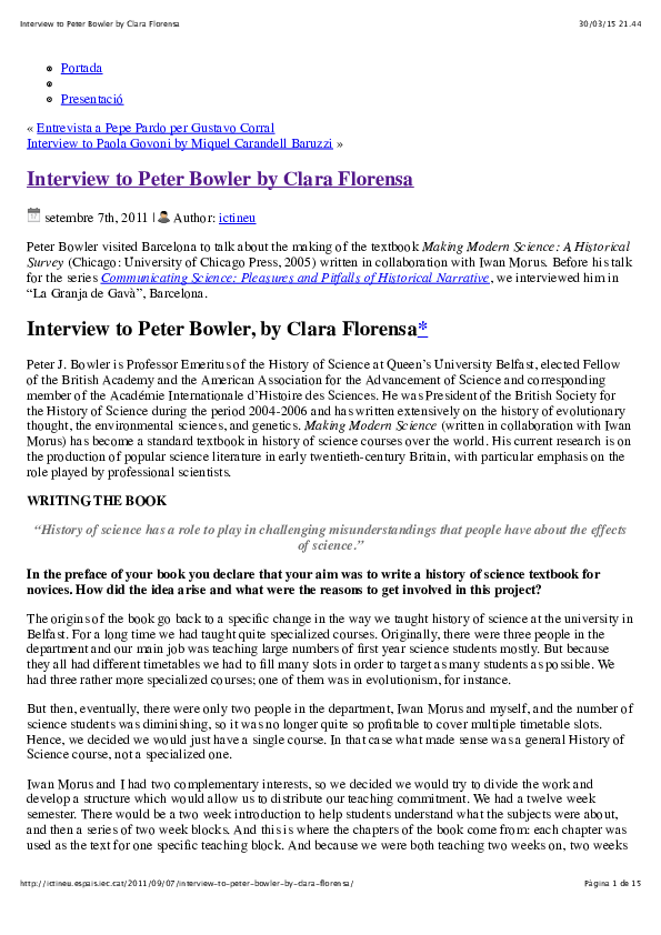 (PDF) Interview to Peter Bowler