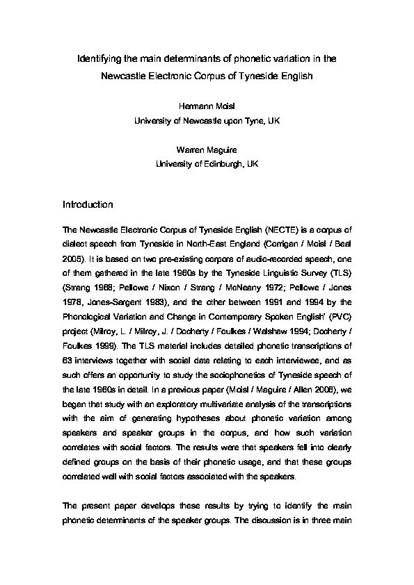 (PDF) Identifying the Main Determinants of Phonetic Variation in the ...