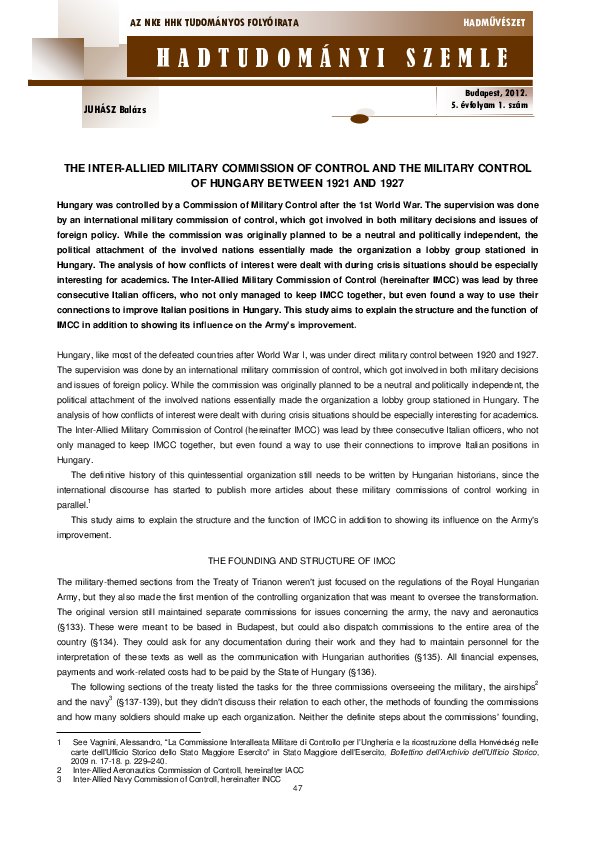 (PDF) THE INTER-ALLIED MILITARY COMMISSION OF CONTROL AND THE MILITARY ...