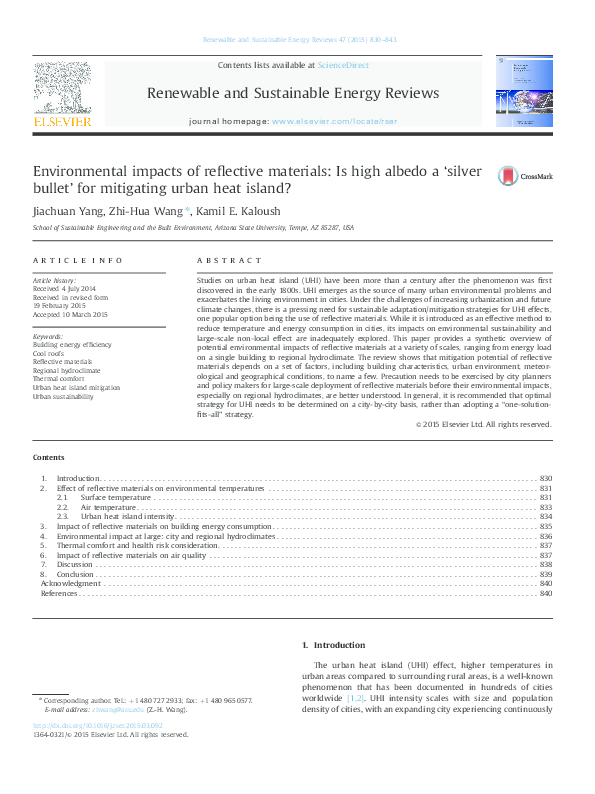 (PDF) Environmental impacts of reflective materials: Is high albedo a ...