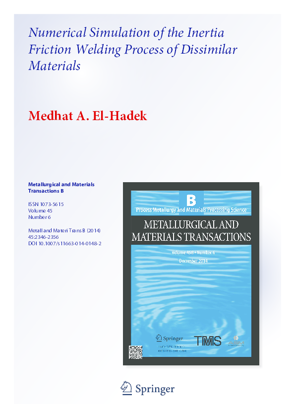 (PDF) Numerical Simulation of the Inertia Friction Welding Process of Dissimilar Materials