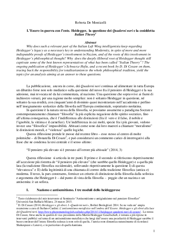 (PDF) L’Essere in guerra con l’ente. Heidegger, la questione dei ...