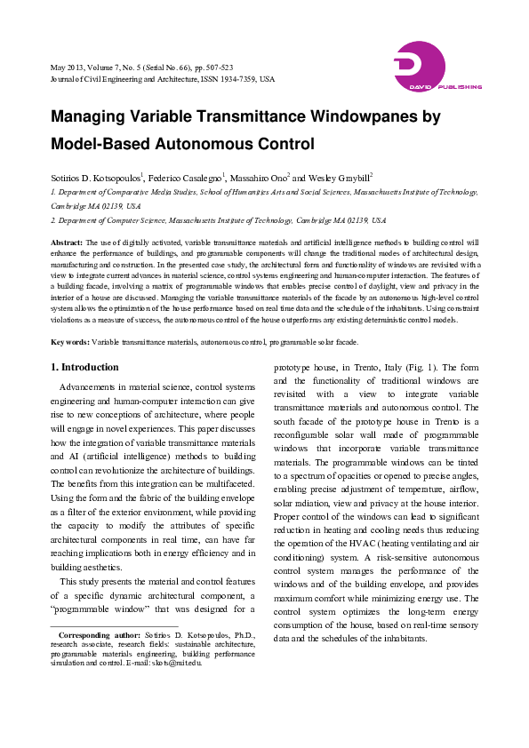 (PDF) Managing Variable Transmittance Windowpanes by Model-Based ...