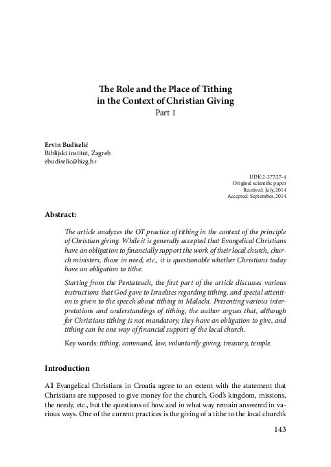 (PDF) The Role and the Place of Tithing in the Context of Christian ...