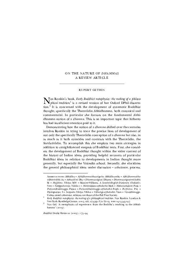 (PDF) On the nature of dhammas: a review article