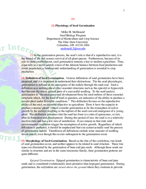 (PDF) 1) (2) Physiology of Seed Germination