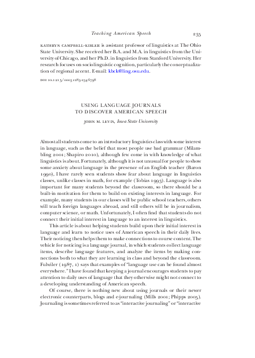(PDF) Using language journals to discover American speech