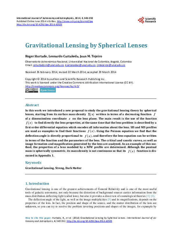 (PDF) Gravitational Lensing by Spherical Lenses
