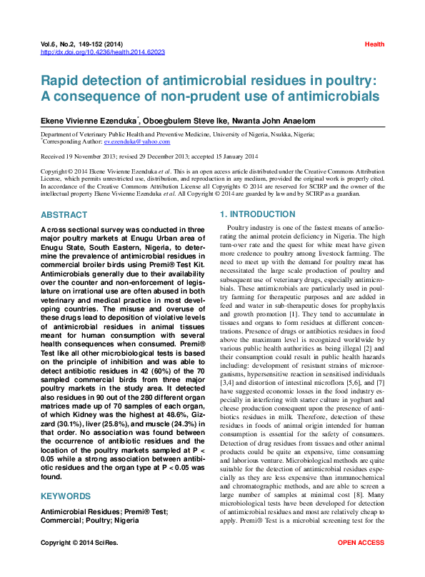 Pdf Rapid Detection Of Antimicrobial Residues In Poultry A Consequence Of Non Prudent Use Of