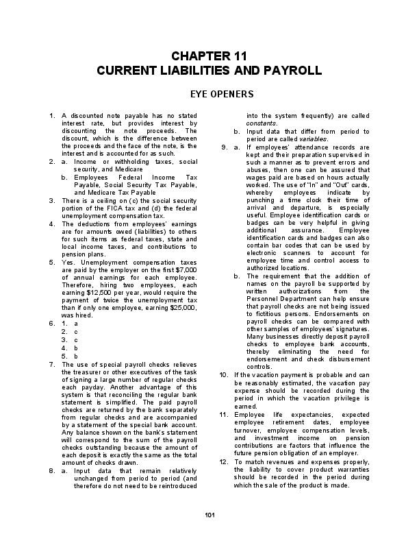(PDF) CHAPTER 11 CURRENT LIABILITIES AND PAYROLL EYE OPENERS