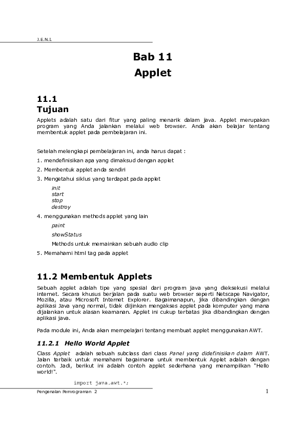 (DOC) JENI Intro2 Bab11 Applet