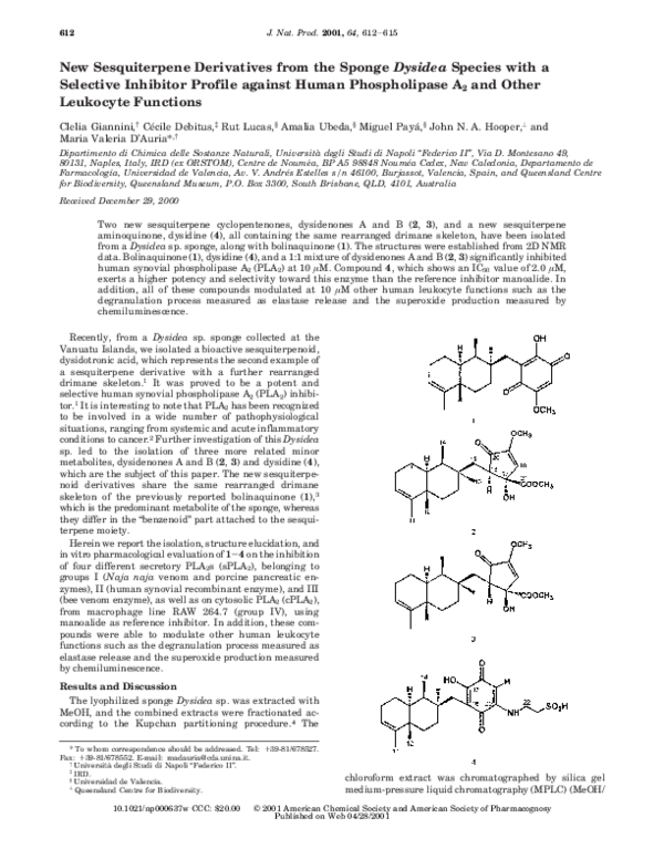 (PDF) New Sesquiterpene derivatives from the sponge Dysidea sp. with a ...