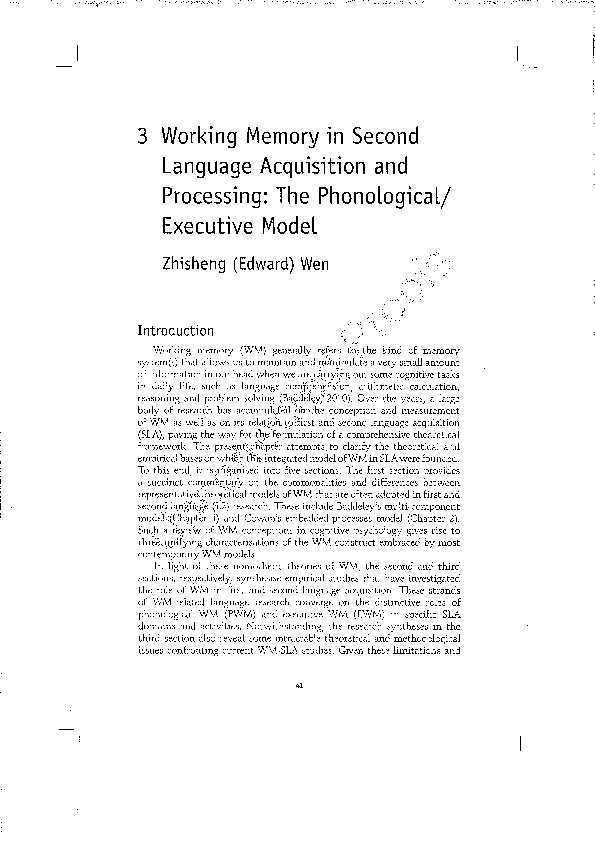 (PDF) Wen, Zhisheng. (2015). Working memory in second language acquisition and processing: The ...
