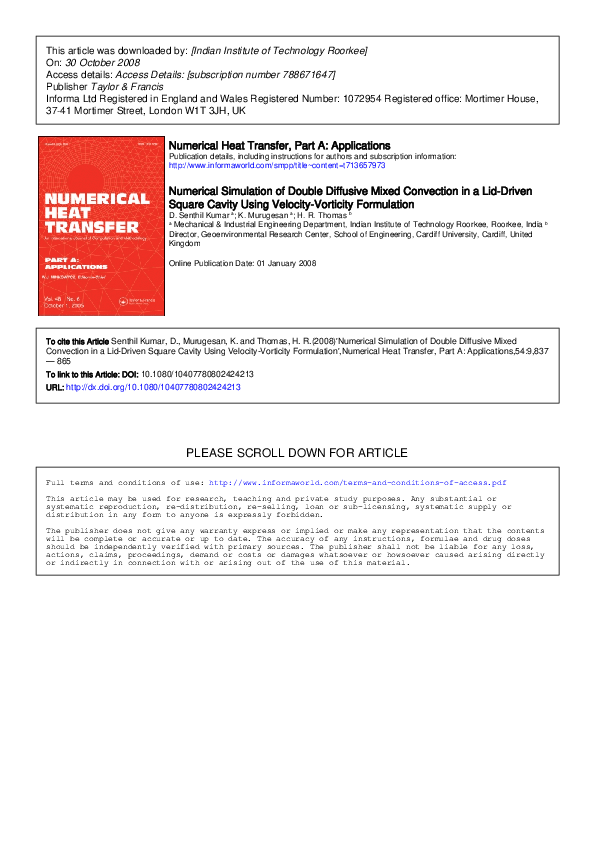Pdf Numerical Simulation Of Double Diffusive Mixed Convection In A