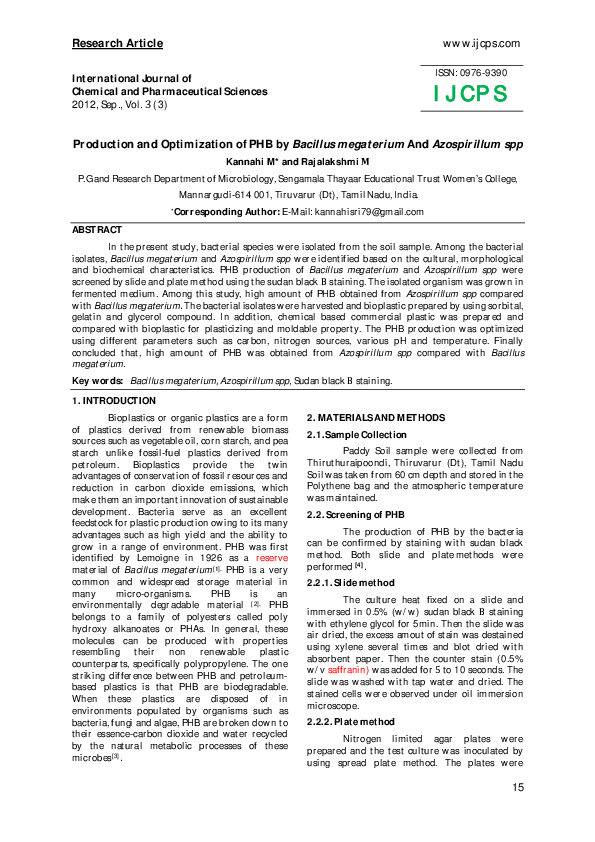 (PDF) Production and Optimization of PHB by Bacillus megaterium And Azospirillum spp
