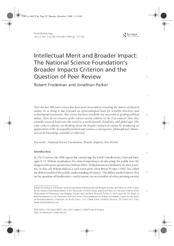 (PDF) Intellectual Merit and Broader Impact: The National Science ...