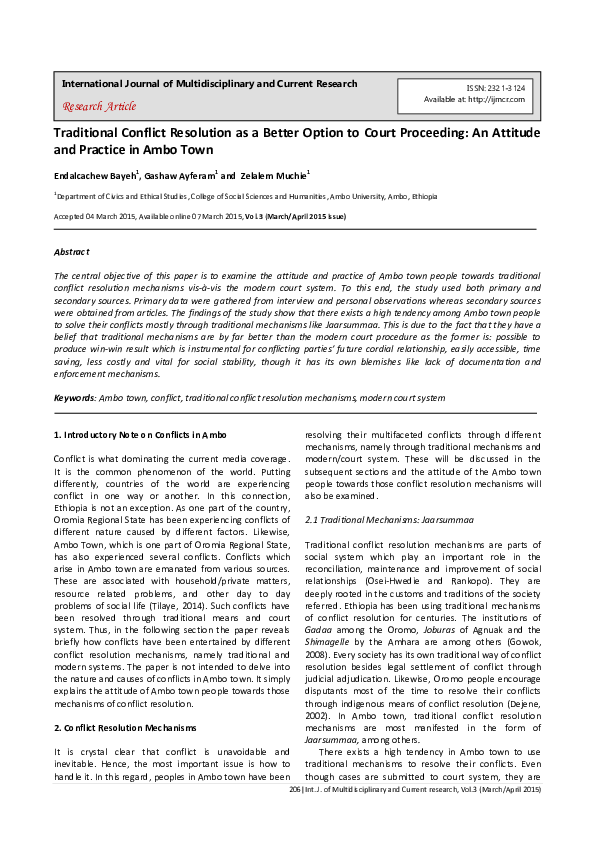 (PDF) Traditional Conflict Resolution as a Better Option to Court ...