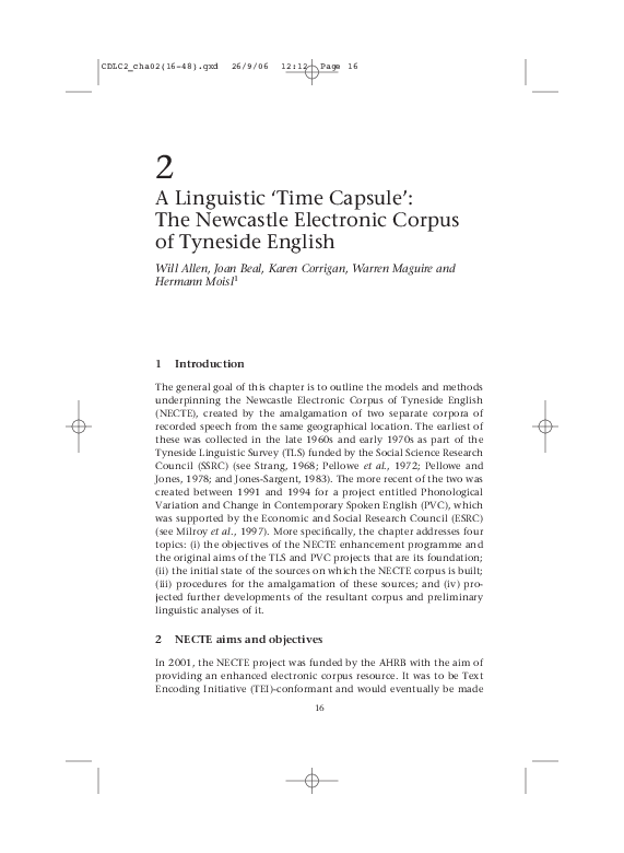 (PDF) A linguistic 'time capsule': The Newcastle Electronic Corpus of ...