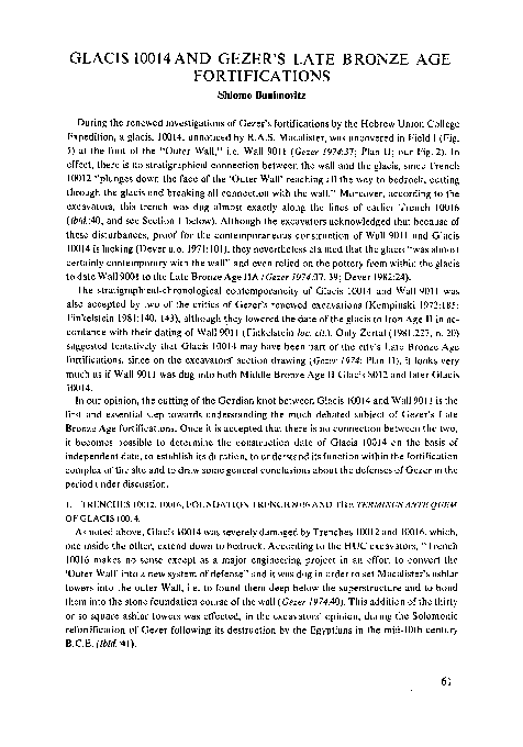 (PDF) Bunimovitz, S. 1983. Glacis 10014 and Gezer’s Late Bronze Age ...