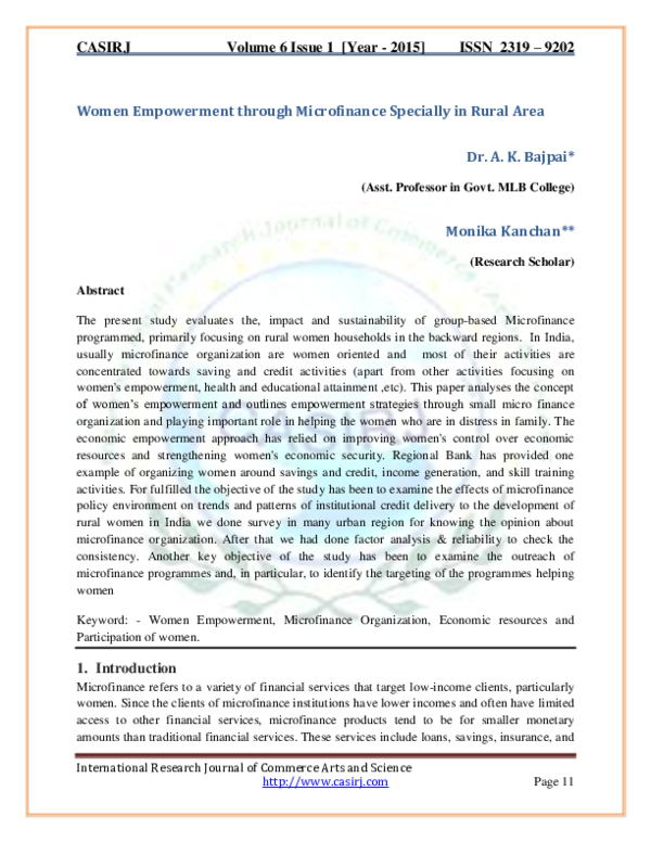 (PDF) Women Empowerment through Microfinance Specially in Rural Area