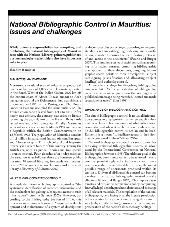 (PDF) National Bibliographic Control in Mauritius: issues and challenges