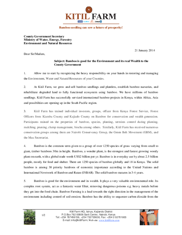 (PDF) Letter to County Governments in Kenya on bamboo