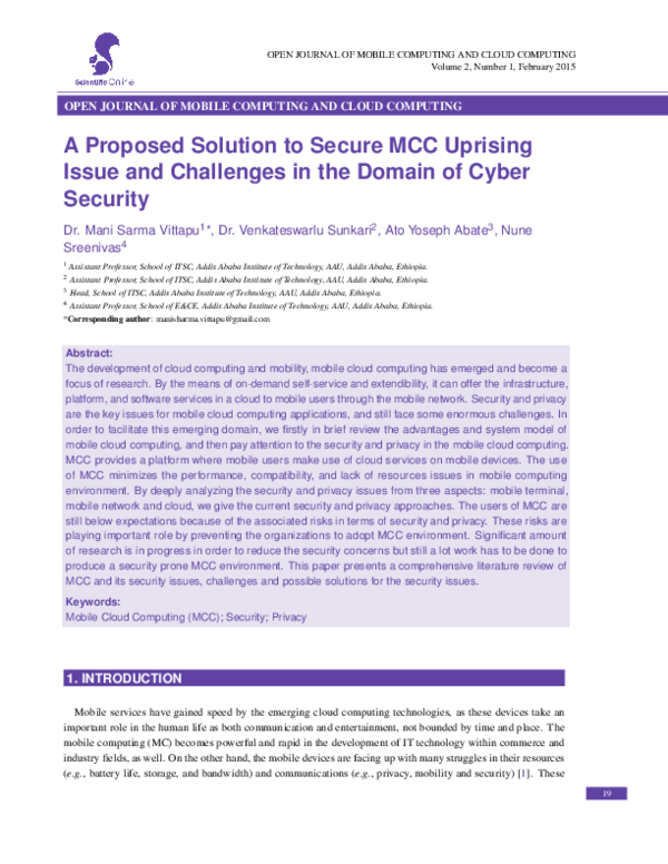 (PDF) A Proposed Solution to Secure MCC Uprising Issue and Challenges ...