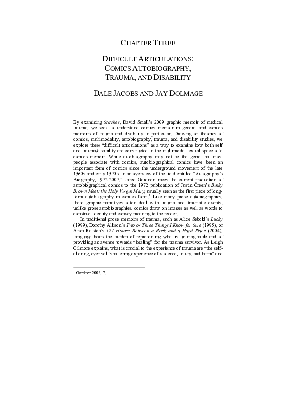 (PDF) DIFFICULT ARTICULATIONS: COMICS AUTOBIOGRAPHY, TRAUMA, AND DISABILITY