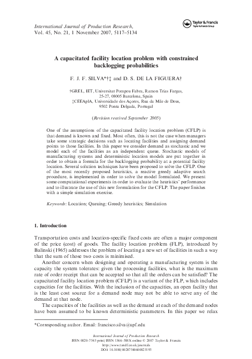 (PDF) A capacitated facility location problem with constrained ...