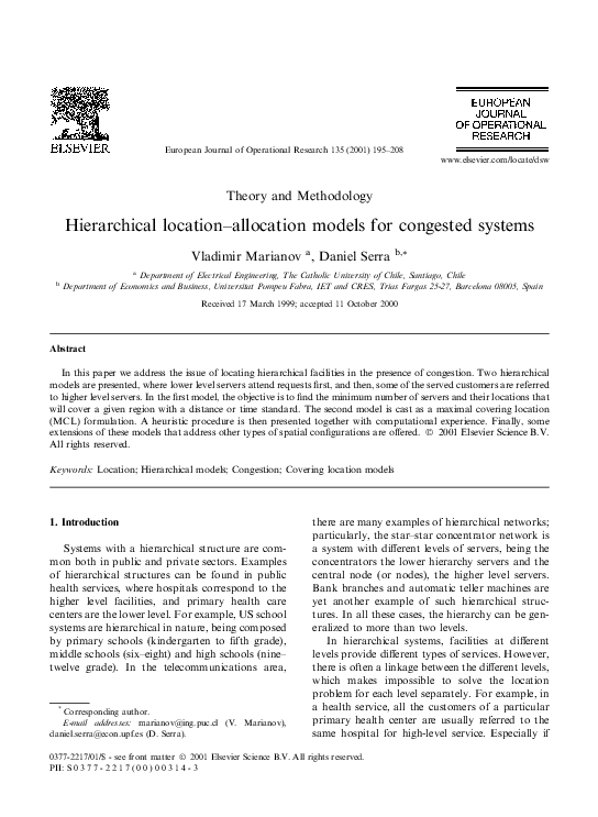 (PDF) Hierarchical location allocation models for congested systems