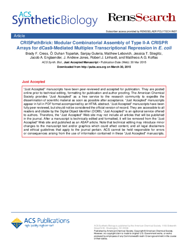 Pdf Crispathbrick Modular Combinatorial Assembly Of Type Ii A Crispr Arrays For Dcas9